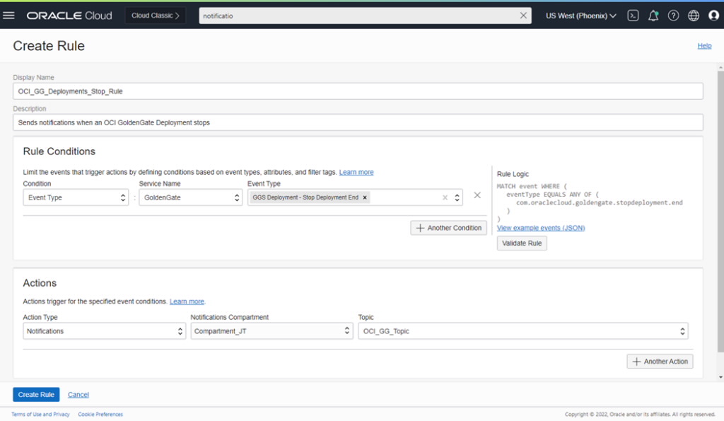 Create Notifications For Oracle Cloud Infrastructure Goldengate