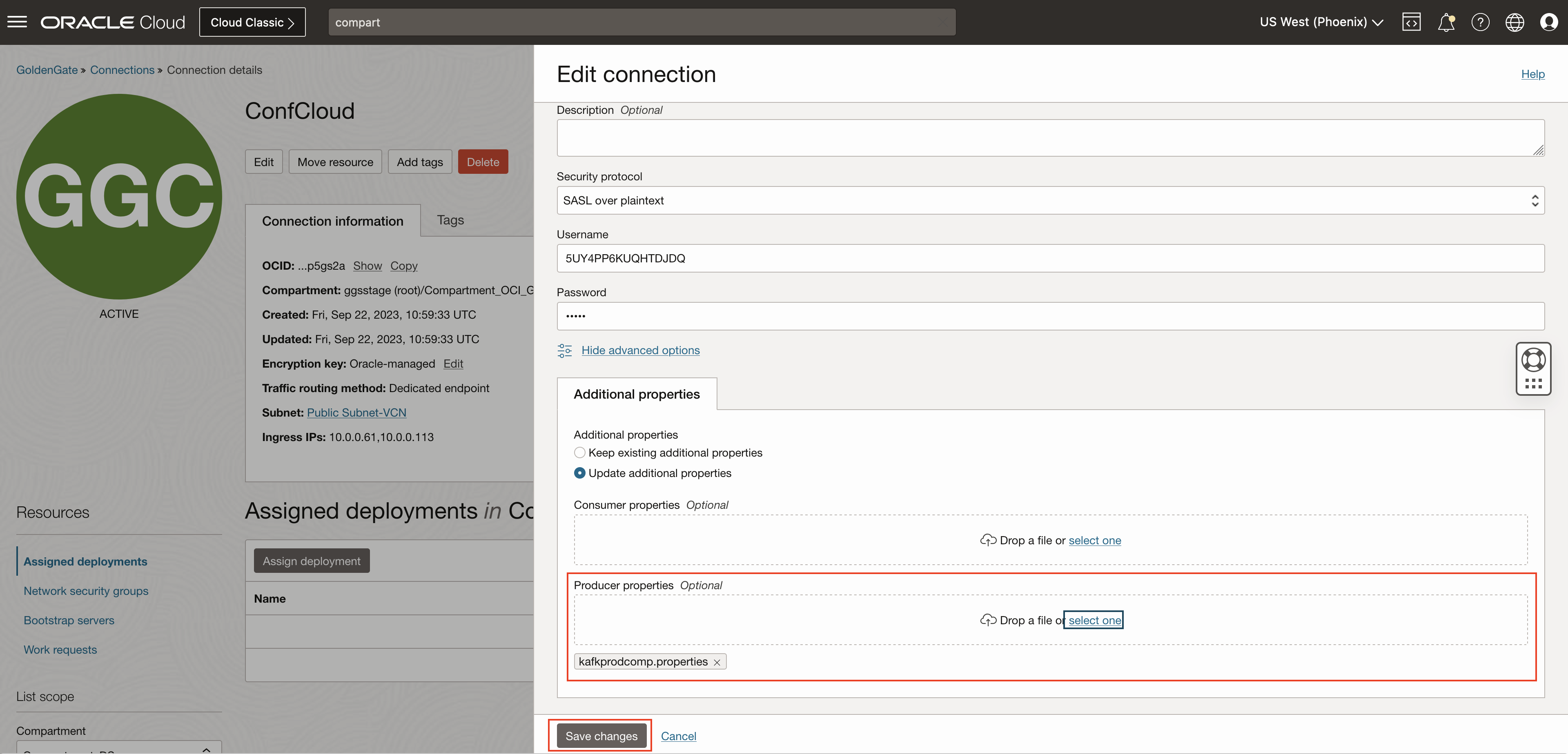 Using Snappy Compression OCI GoldenGate (Confluent) Kafka Replication