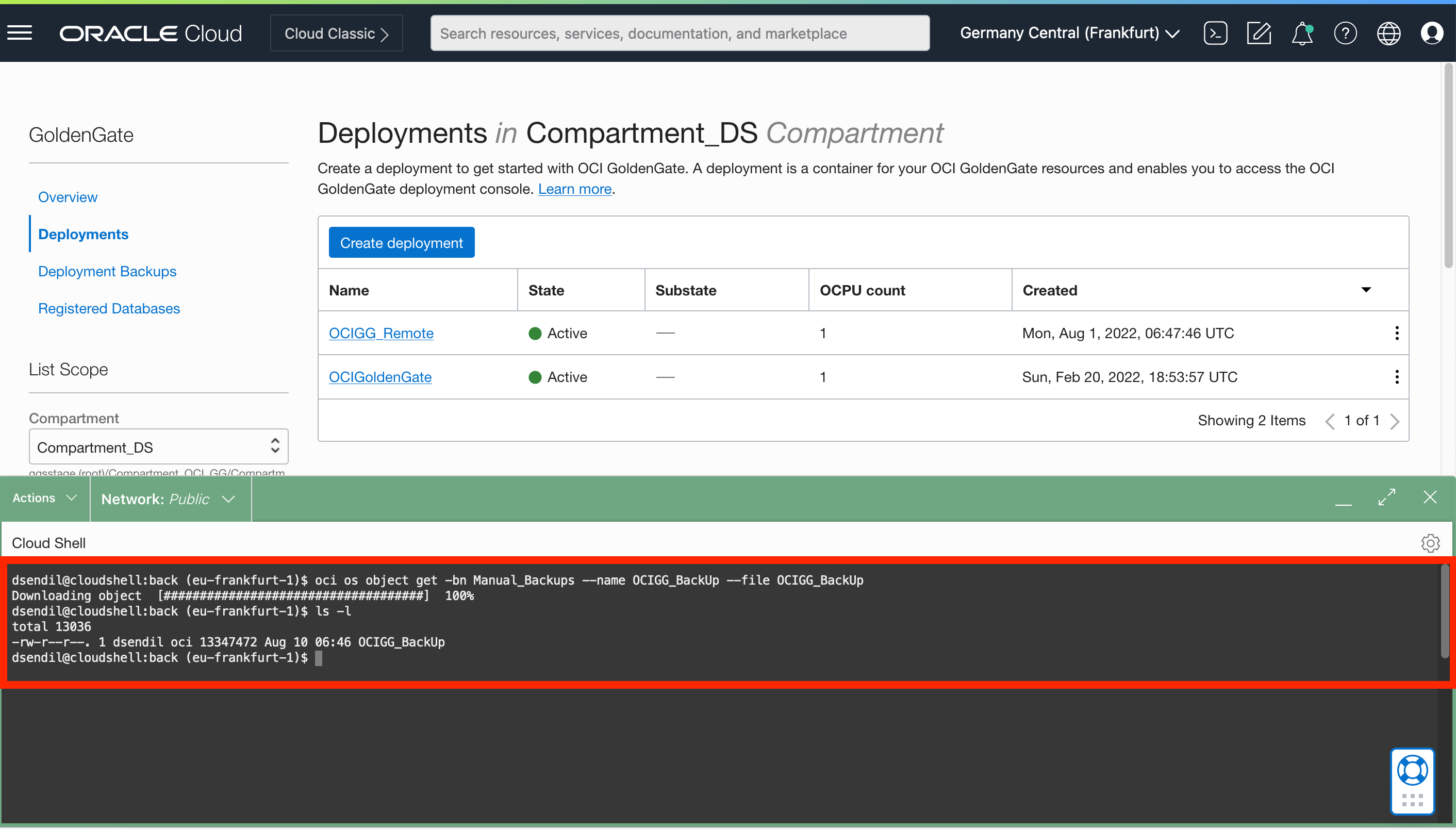 Using Logdump Utility with Oracle Cloud Infrastructure (OCI) GoldenGate